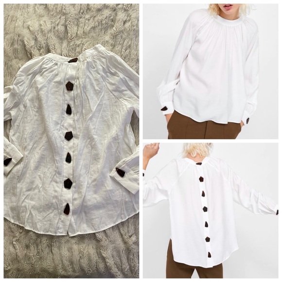 Zara | Tops | Zara Womens Mock Neck Blouse Back Button Up Back | Poshmark